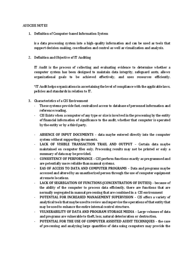 IT audit notes | PDF | Enterprise Resource Planning | Audit