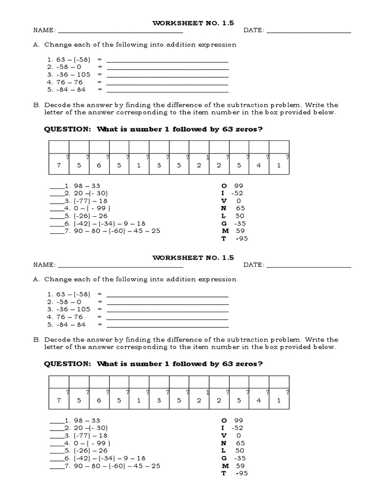Worksheet 1.5 | PDF | Mathematics | Arithmetic
