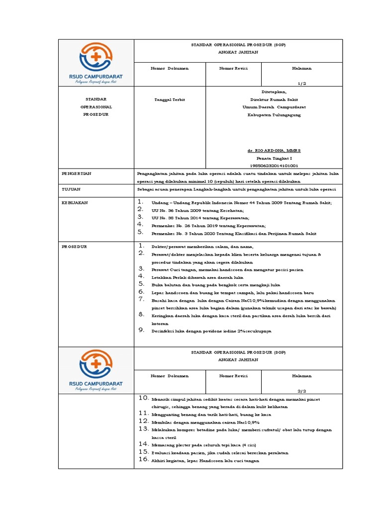 SOP Pengangkatan Jahitan Luka Operasi | PDF