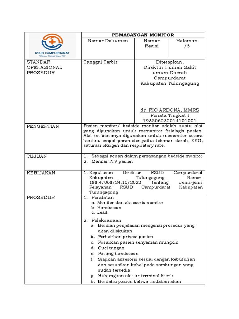 Sop Pemasangan Monitor | PDF