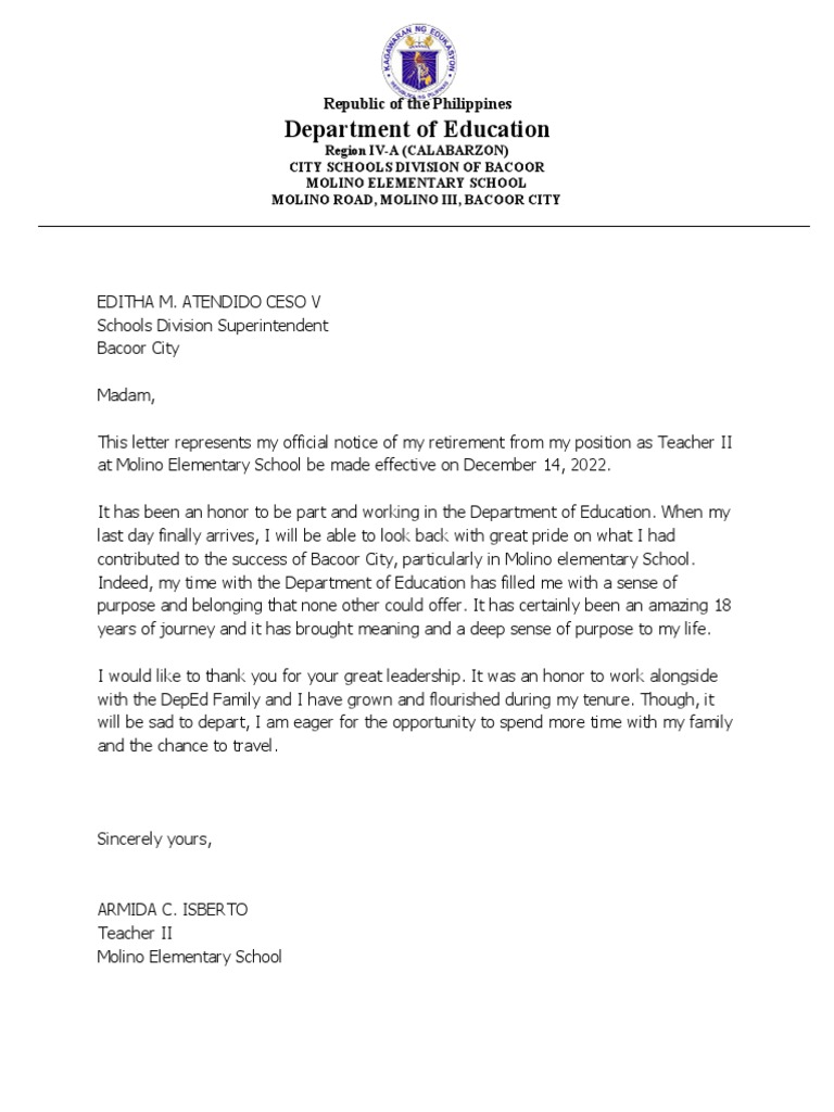 Letter of Retirement | PDF