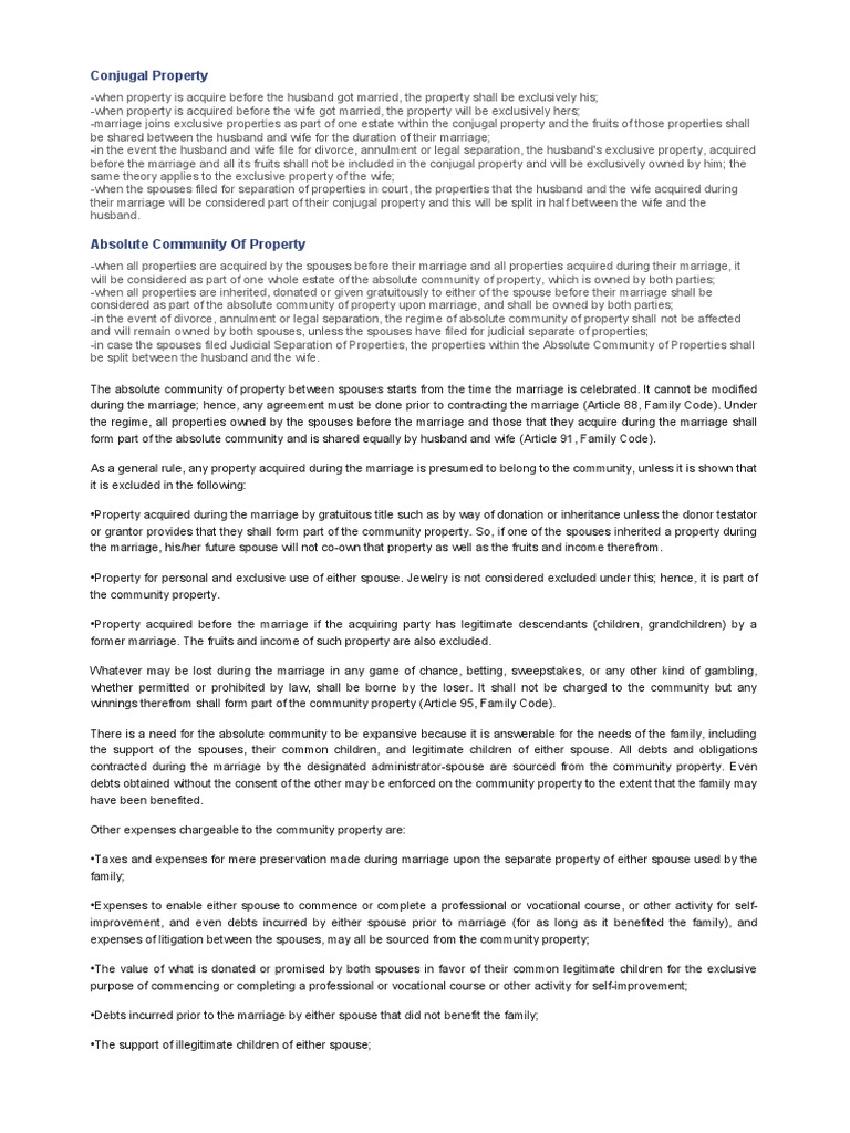 Conjugal Property | PDF | Marriage | Private Law