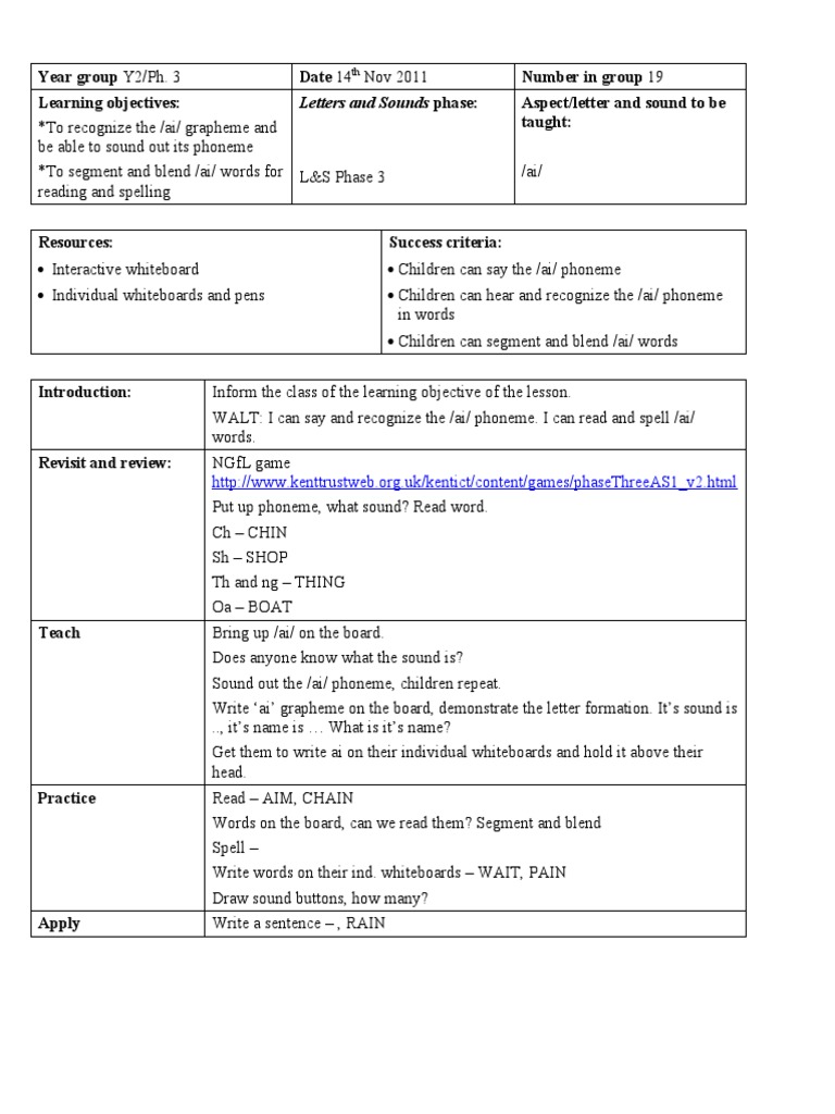 Teaching the /ai/ Grapheme in Y2 | PDF | Language Arts & Discipline