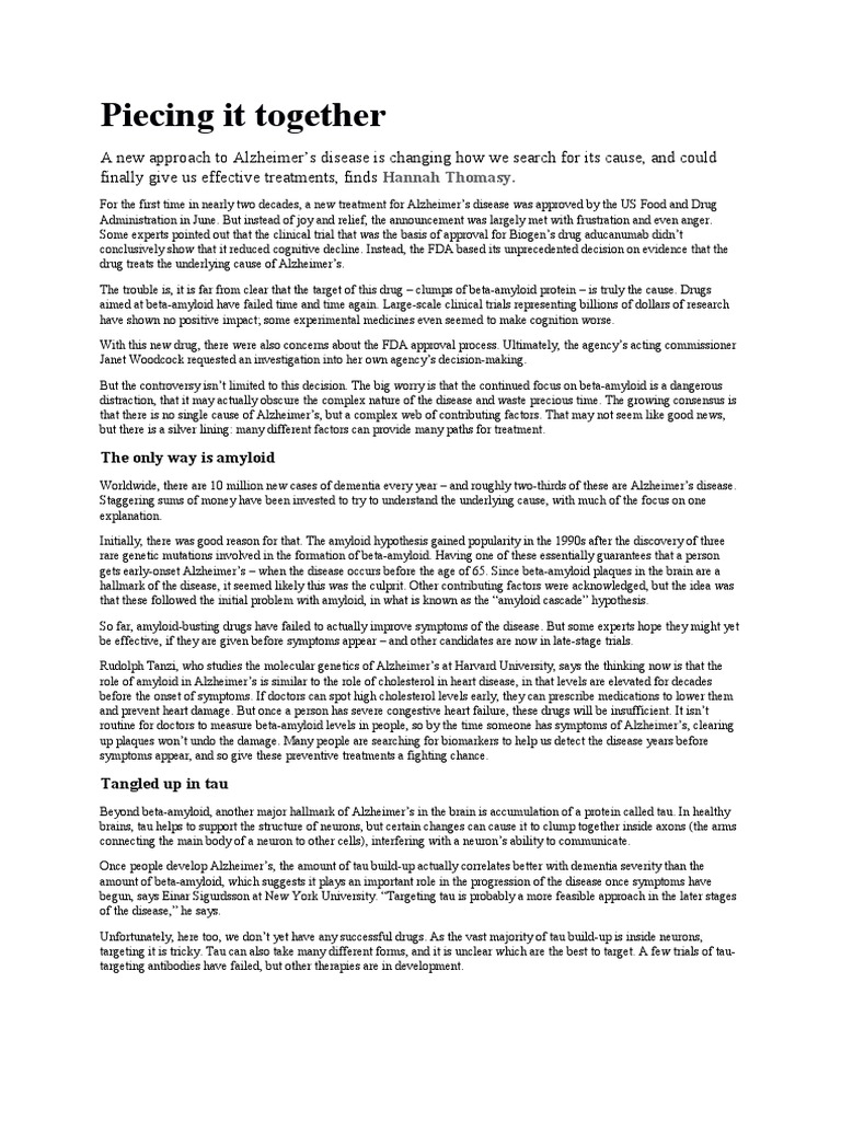 Piecing It Together | PDF | Amyloid Beta | Dementia