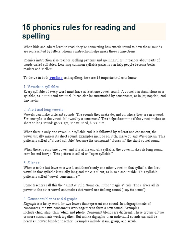 Phonics Rules | PDF | Phonics | Consonant