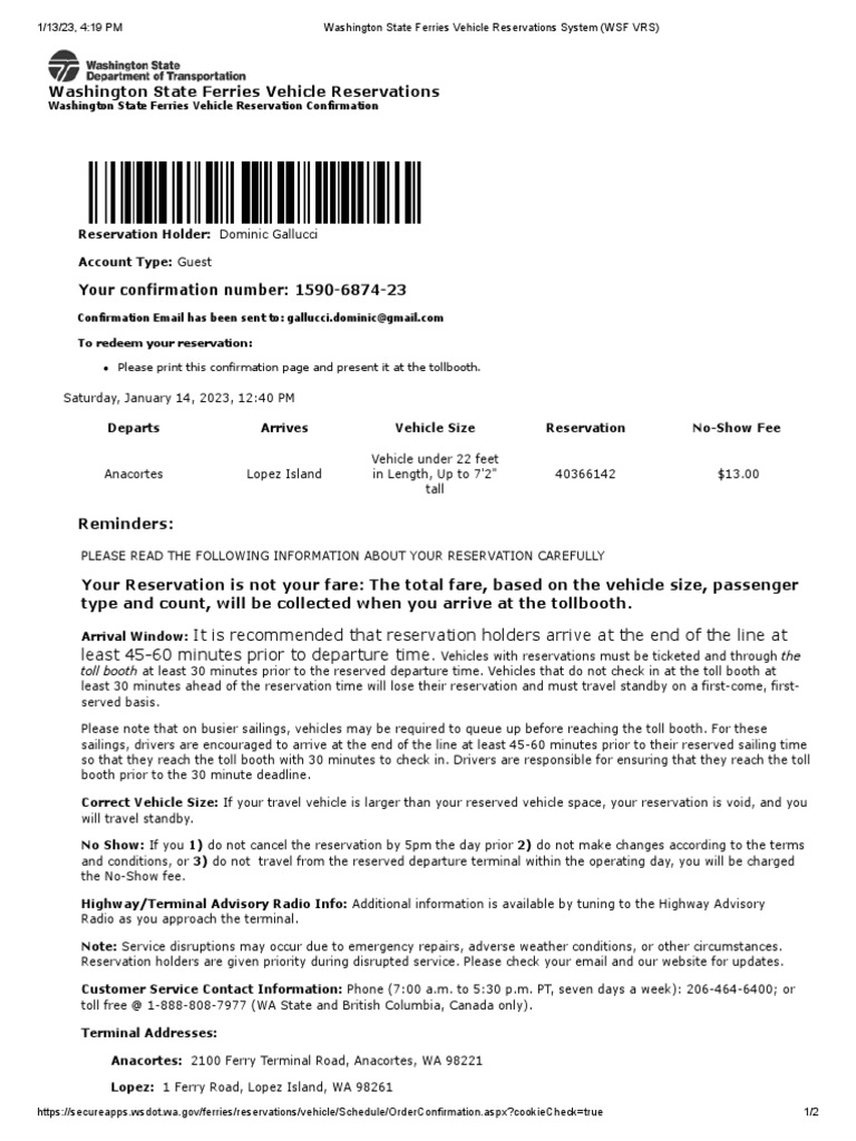Washington State Ferries Vehicle Reservations System (WSF VRS) | PDF ...