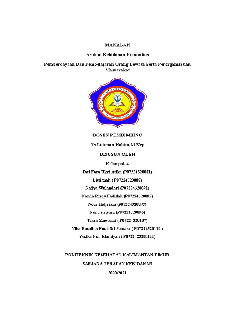 Makalah Kelompok 4 Asuhan Komunitas Pemberdayaan Dan Pembelajaran Orang Dewasa Serta ...
