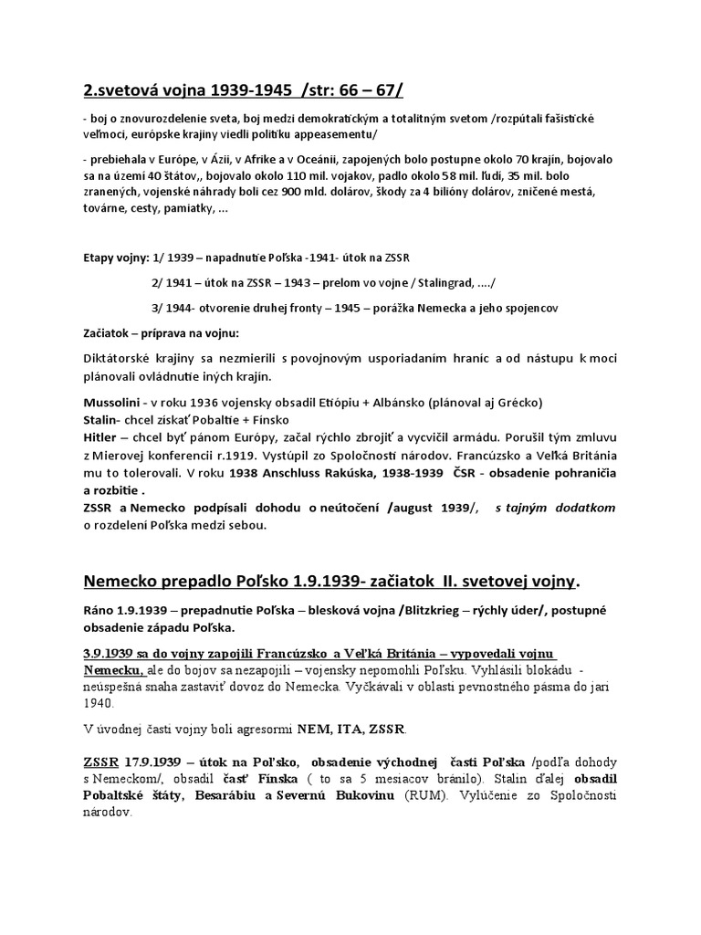 2.sv.vojna - poznámky | PDF