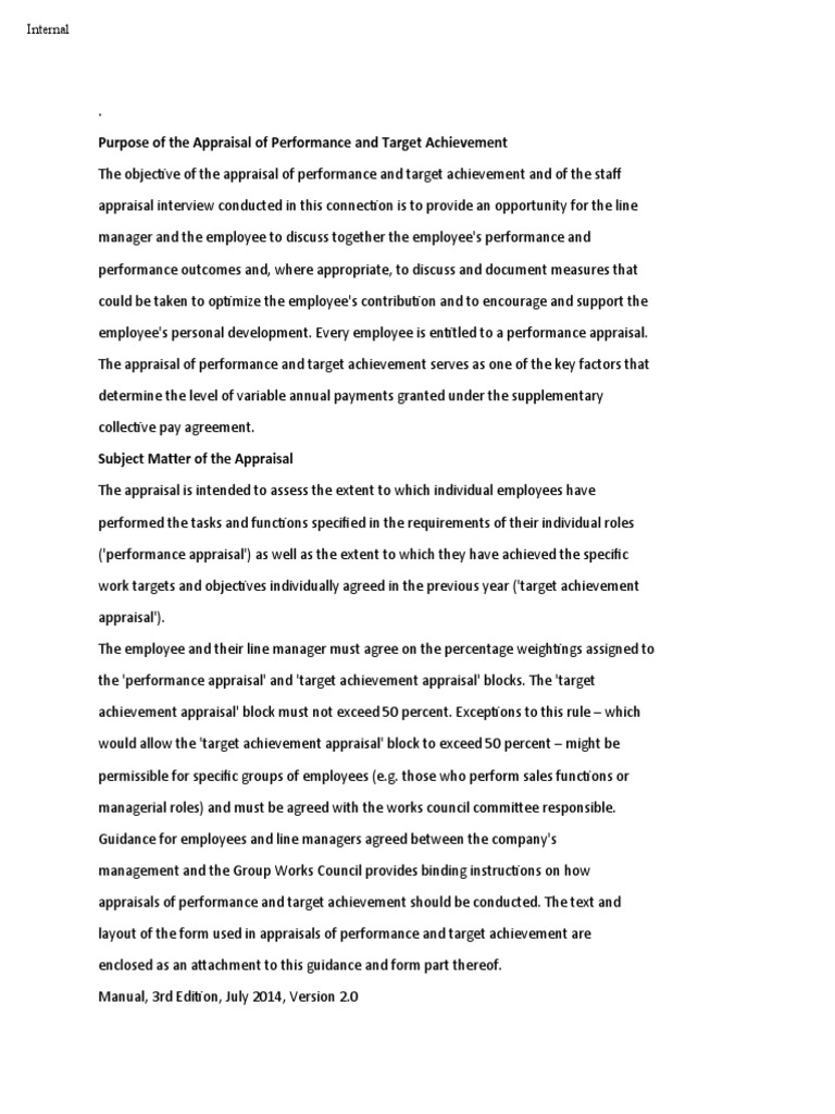 Purpose of The Appraisal of Performance and Target Achievement | PDF ...