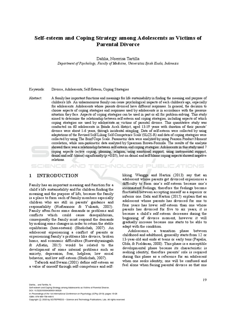 Self-Esteem and Coping Strategy Among Adolescents As Victims of Parental Divorce | PDF | Self ...