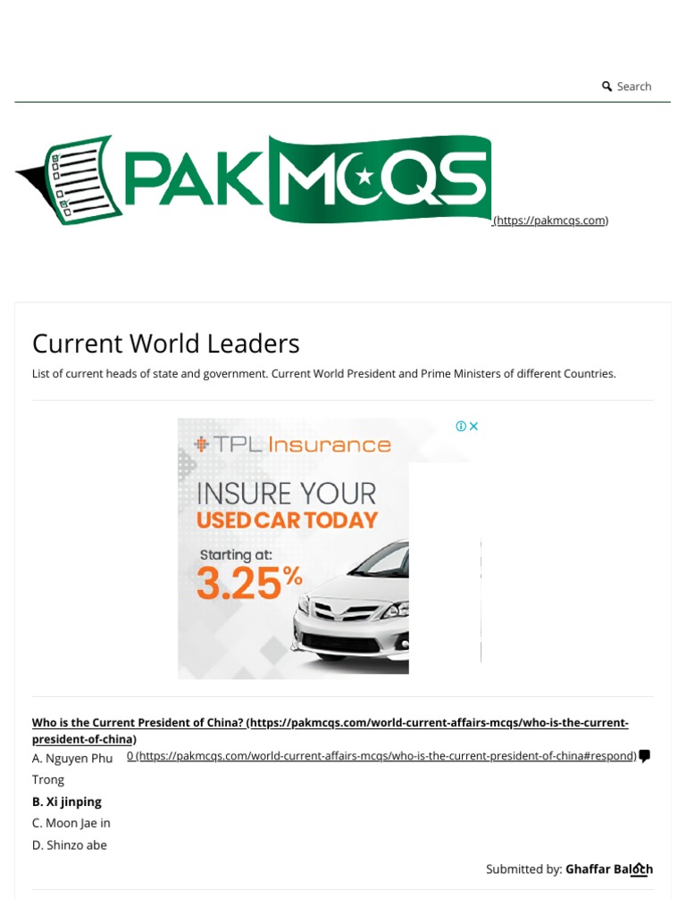 Current World Leaders Mcqs For Preparation Pakmcqs 1 Pdf Government