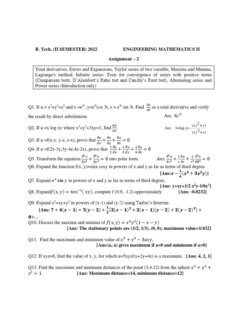 Assignment-2 MA1201 | PDF | Maxima And Minima | Limit (Mathematics)