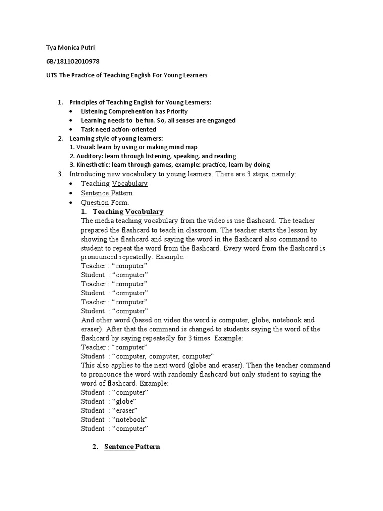 UTS - The Practice Teaching English For YL - Tya Monica Putri | PDF | Language Arts & Discipline