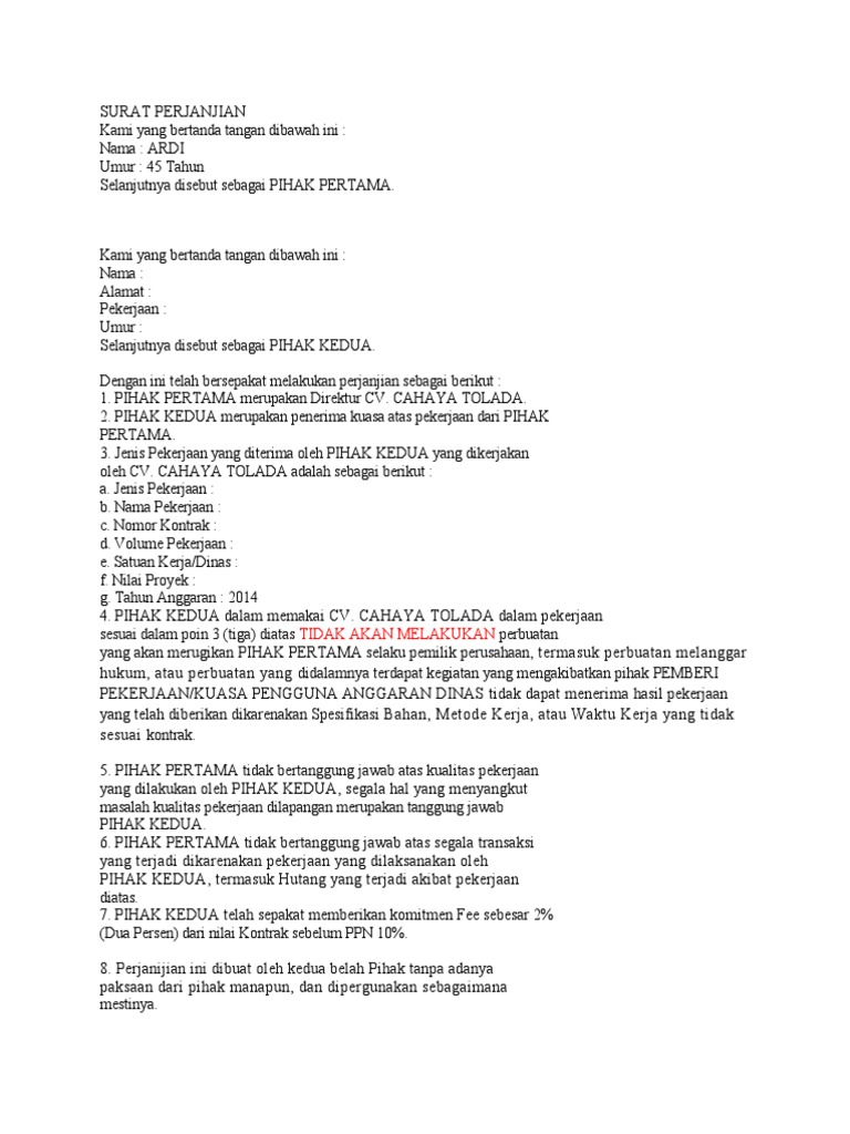 SURAT PERJANJIAN - SCRB | PDF