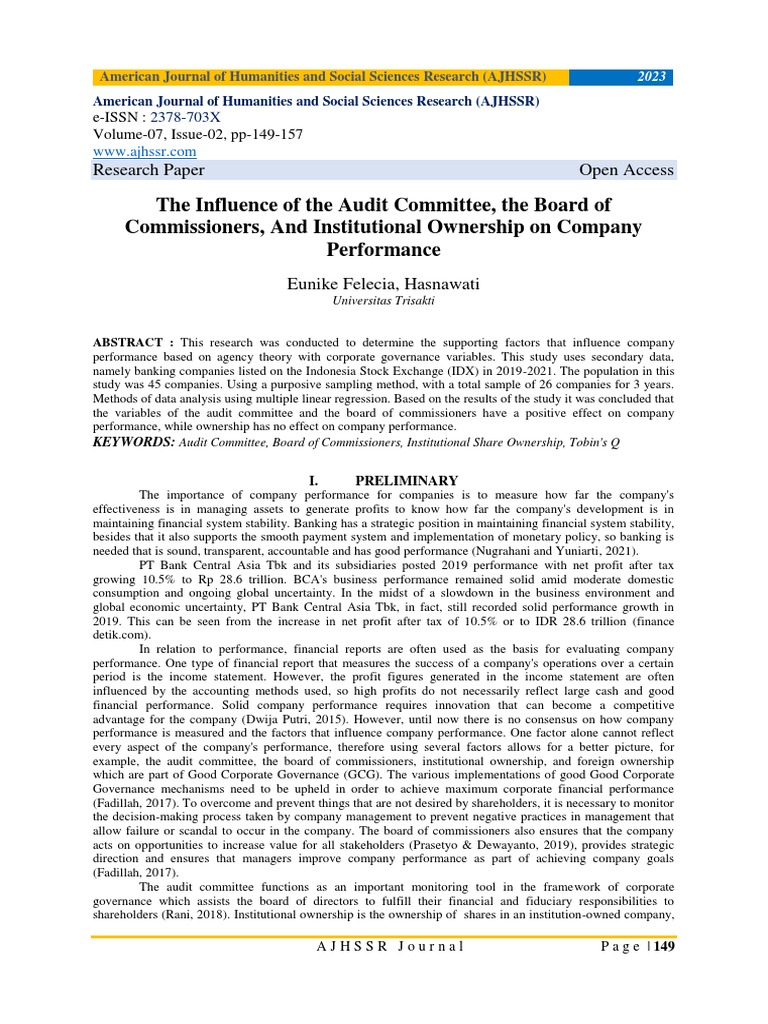 The Influence of The Audit Committee, The Board of Commissioners, and Institutional Ownership On ...