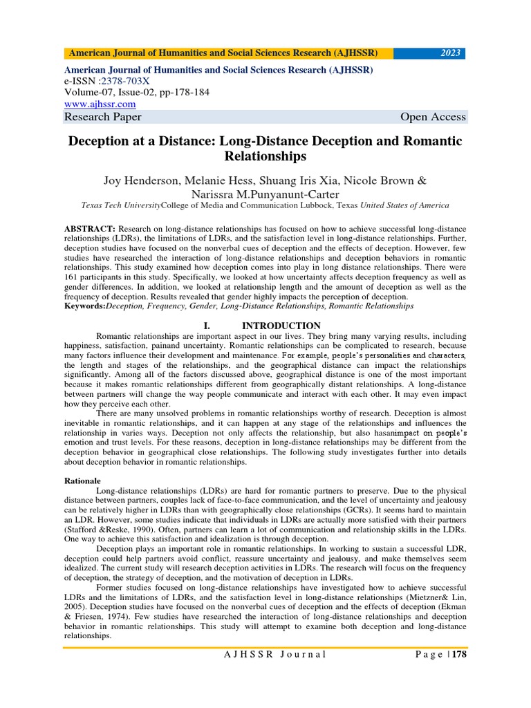 Deception at A Distance: Long-Distance Deception and Romantic Relationships | Download Free PDF ...