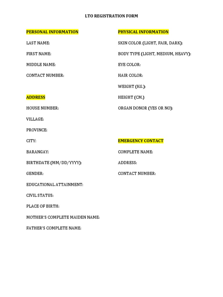 Lto Reg Form | PDF