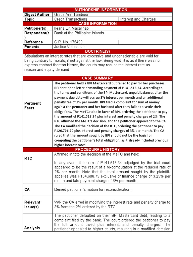 Macalino vs. BPI | PDF | Interest | Credit
