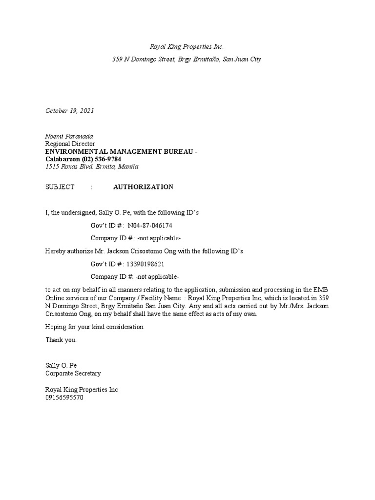 Authorization for EMB Services | PDF | Law