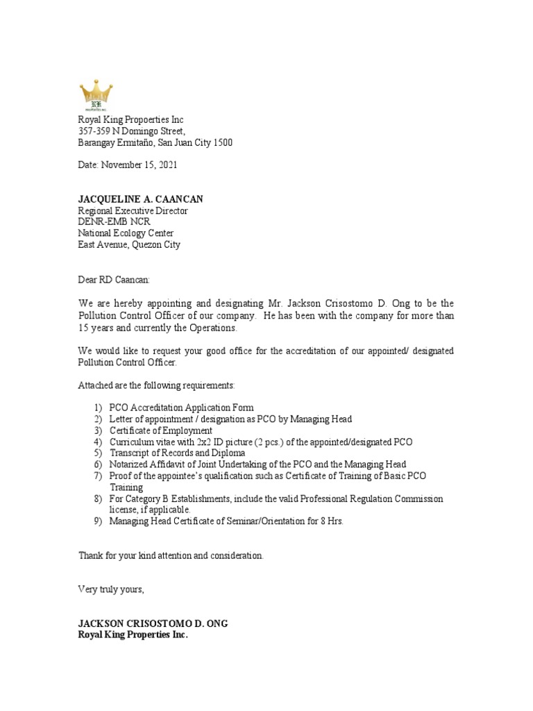 PCO Appointment and Letter of Request | PDF