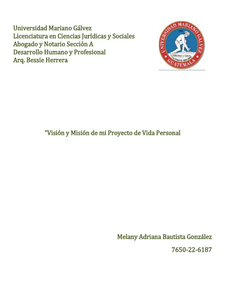 Mision Y Vision De Mi Proyecto Personal Pdf
