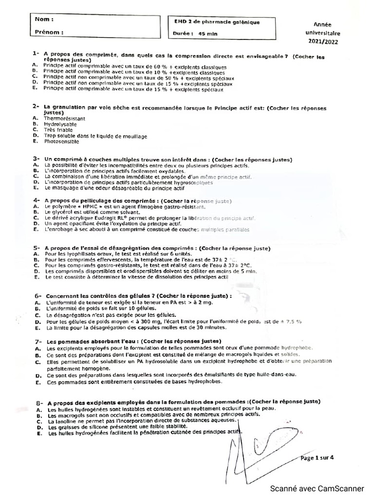 EMD 2 Pharmacie Galénique 2022 | PDF