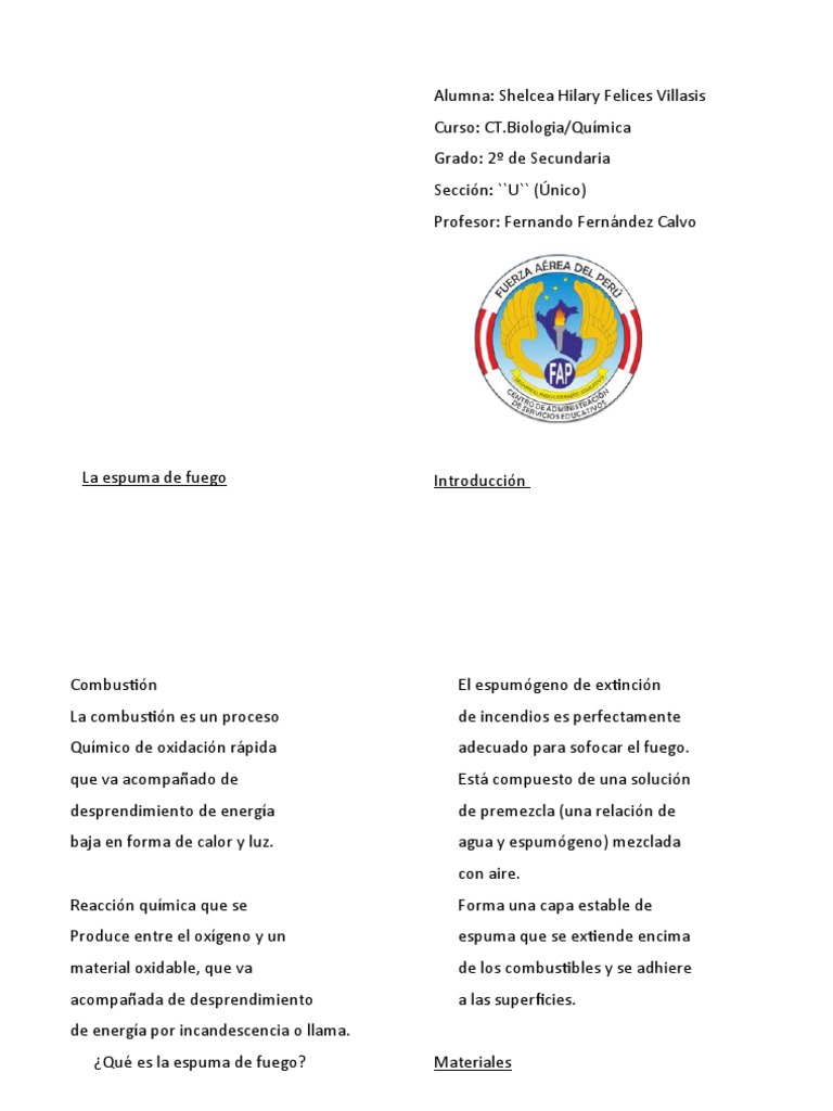 Espuma de fuego: Experimento y conclusiones | PDF | Espuma | Combustión