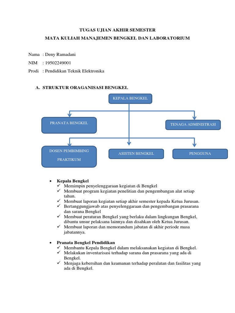 Struktur Organisasi dan SOP Bengkel Lab | PDF | Teknologi & Rekayasa