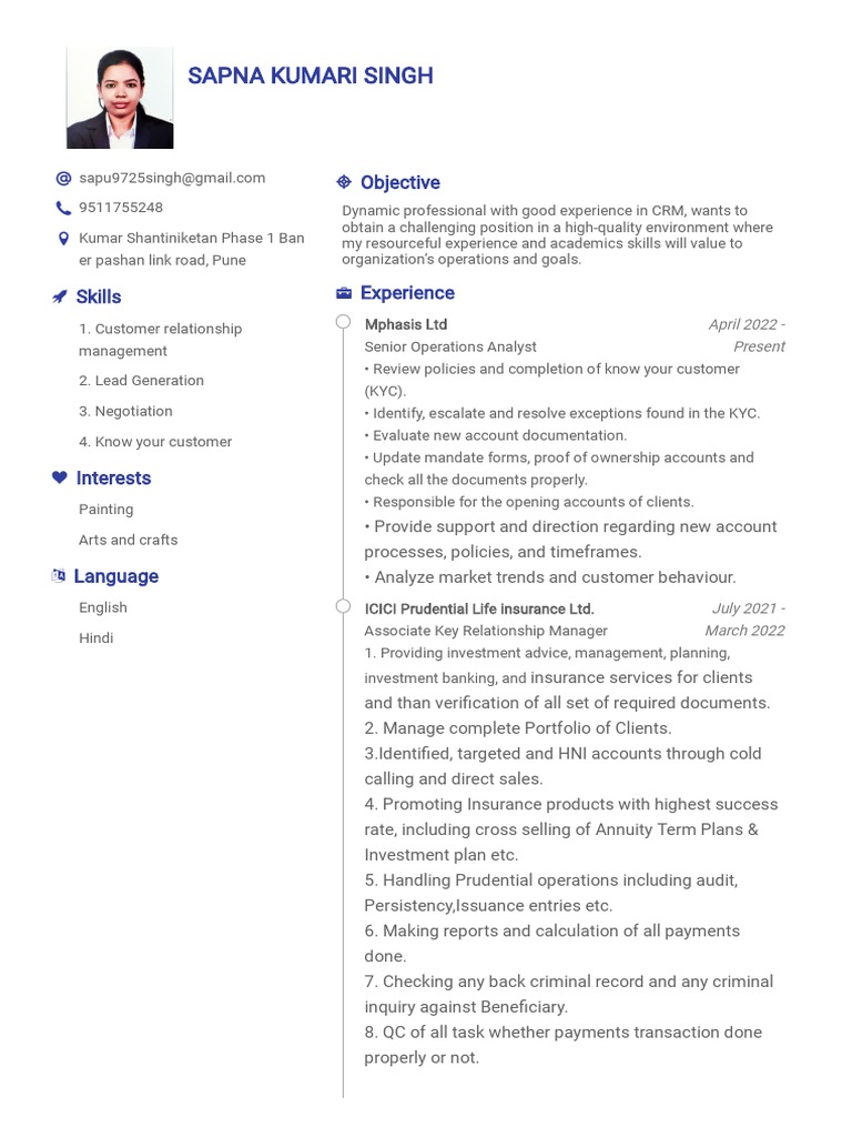 Sapna's Resume PDF | Download Free PDF | Banks | Customer Relationship Management
