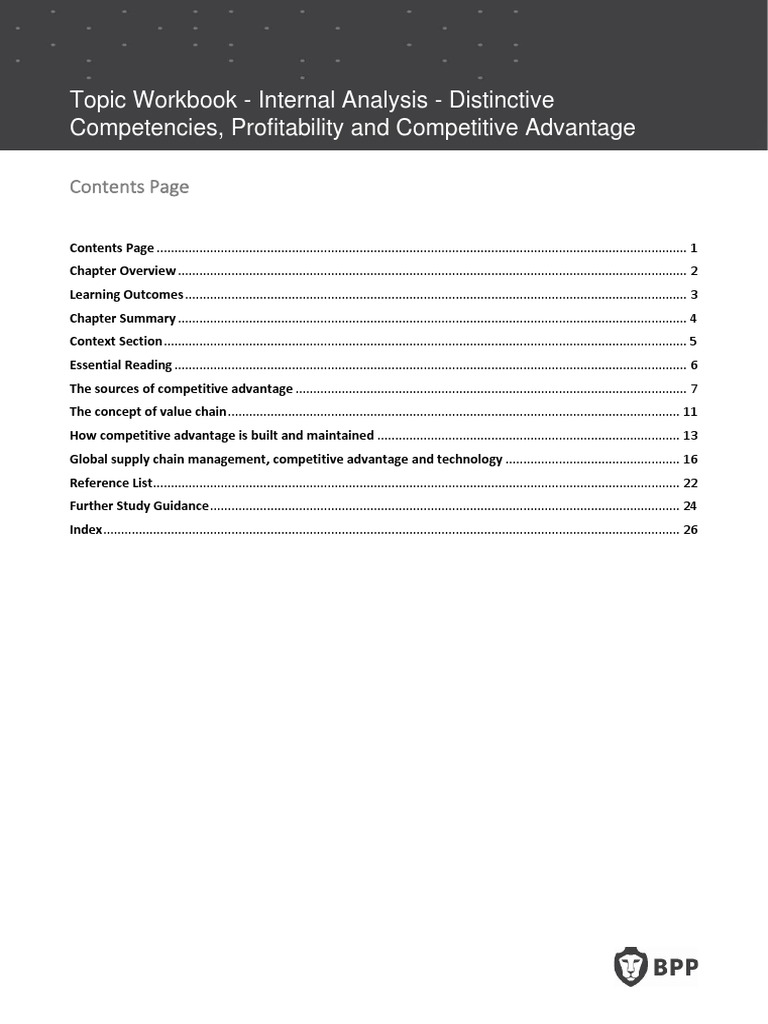 Topic Workbook - Internal Analysis - Distinctive Competencies, Profitability and Competitive ...