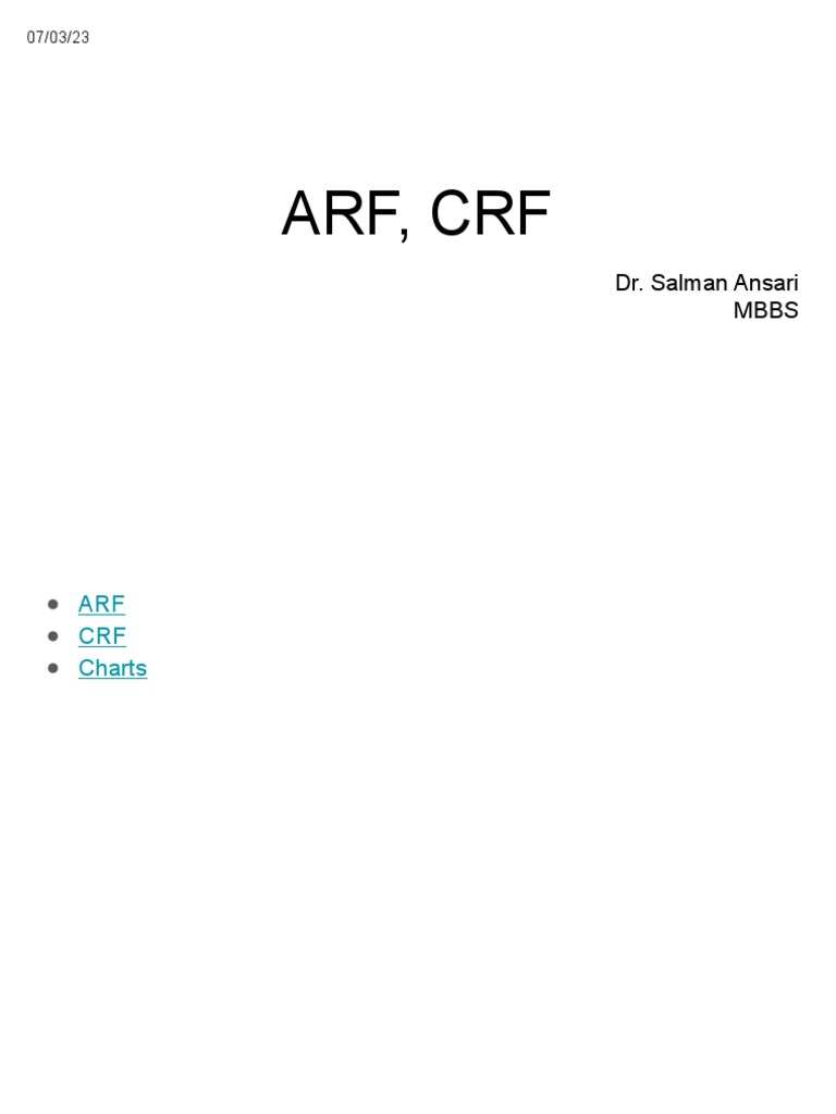 ATOT practicals - 07_03_23 - ARF, CRF, charts.pptx | PDF | Chronic Kidney Disease | Organ (Anatomy)