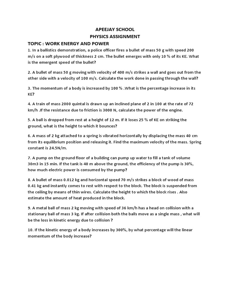 Work, Energy, and Power Physics Problems | PDF