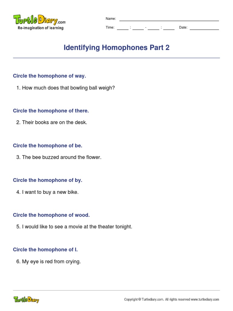 Identifying Homophones Second Grade | PDF