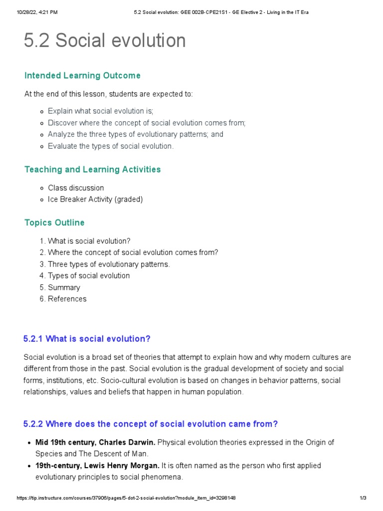 5.2 Social Evolution - GEE 002B CPE21S1 GE Elective 2 Living in The IT ...