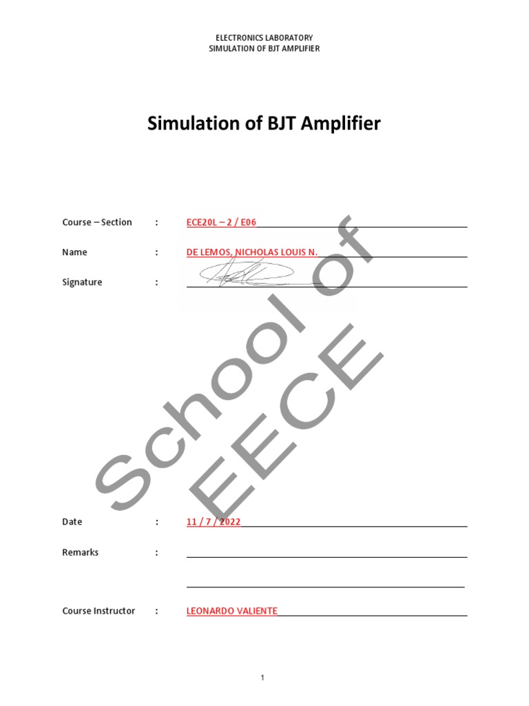 ECE20L - 2 - Expt6 | PDF | Bipolar Junction Transistor | Amplifier