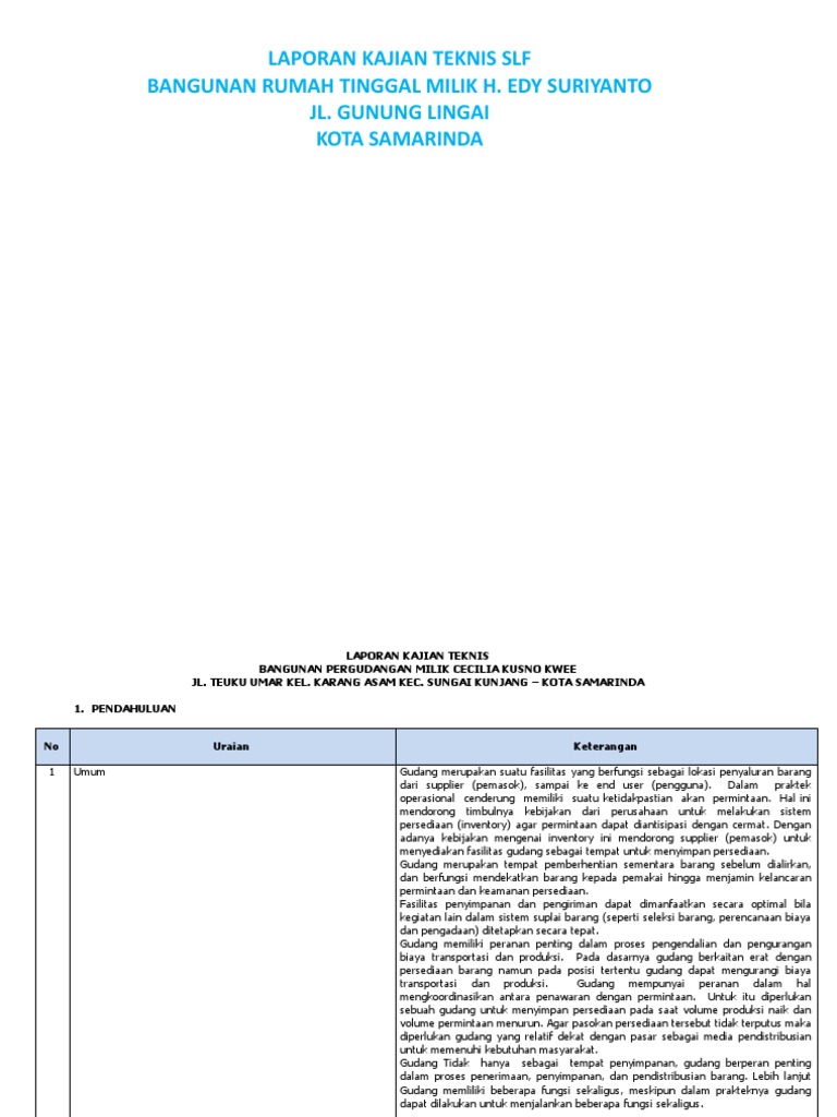 Kajian Teknis Gudang Samarinda | PDF