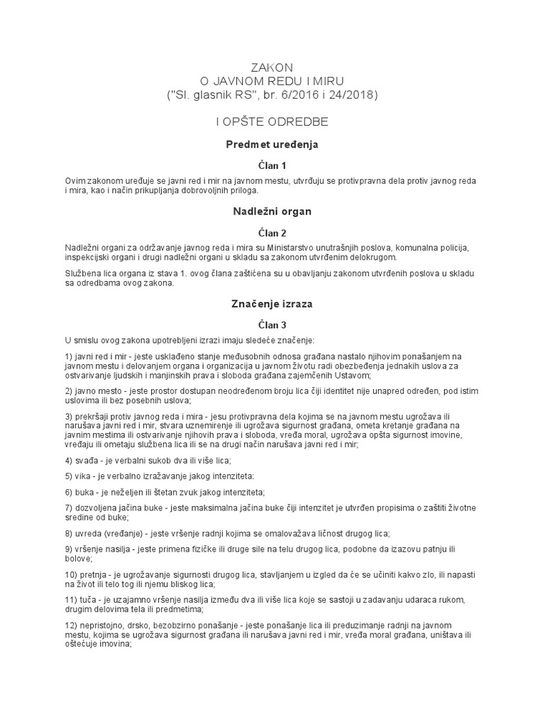 Zakon Javni Red I Mir | PDF