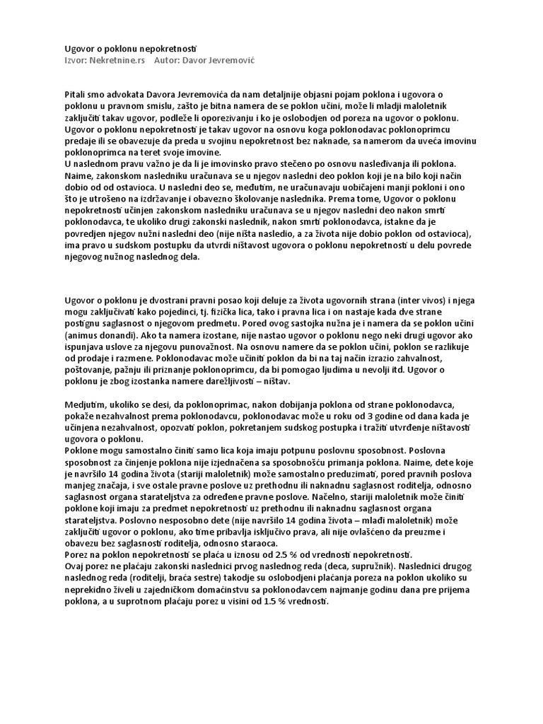 Ugovor o Poklonu | PDF