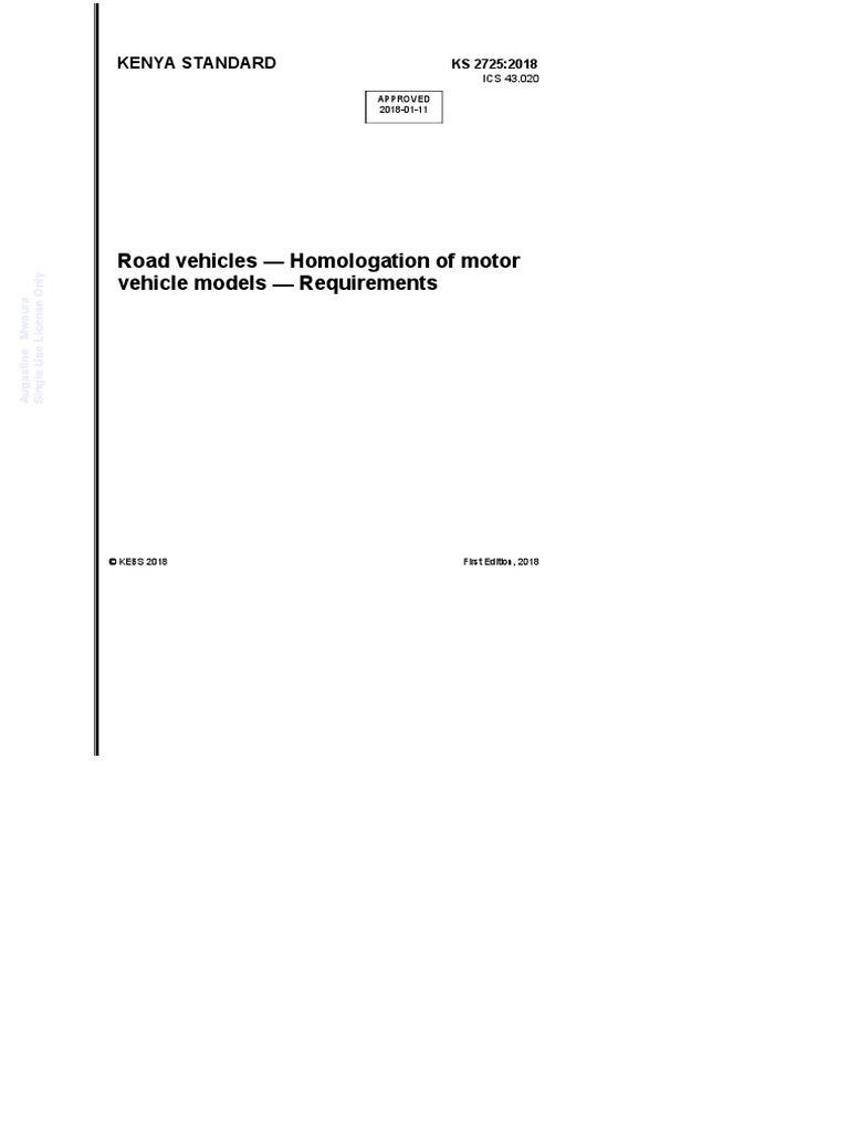 Road Vehicles Homologation of Motor Vehicle Models Requirements | PDF ...