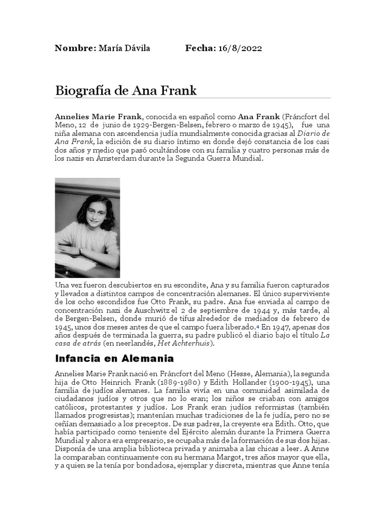 Biografia de Ana Frank | PDF | Anne Frank | El Holocausto