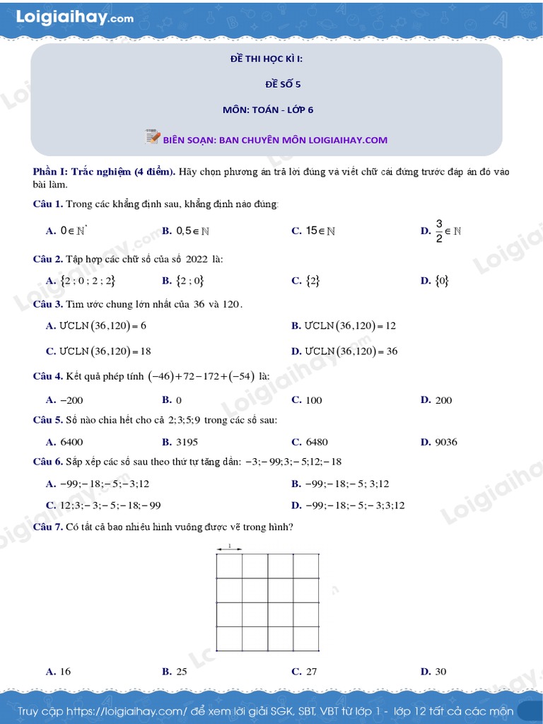 ĐỀ KT TOÁN 6 - HK1 - 1 PDF | PDF