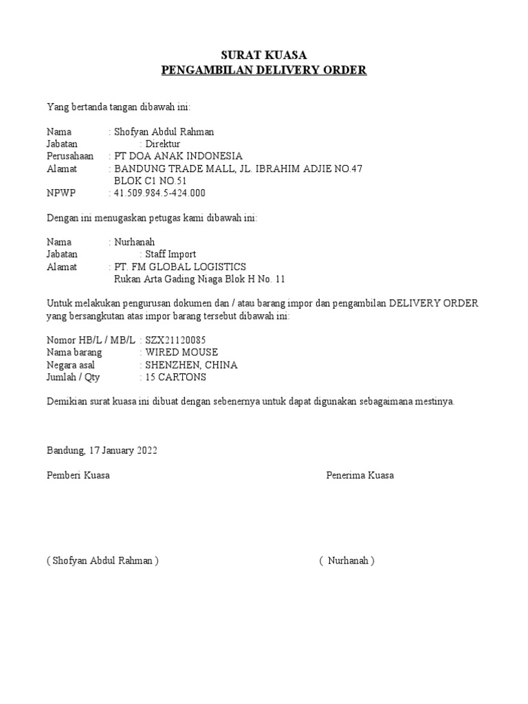 DRAFT SURAT KUASA DAI.docx | PDF