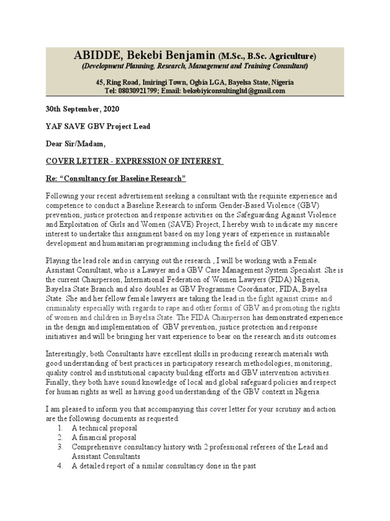 Cover Letter Indicating Suitability For The Job - Benjamin Abidde ...