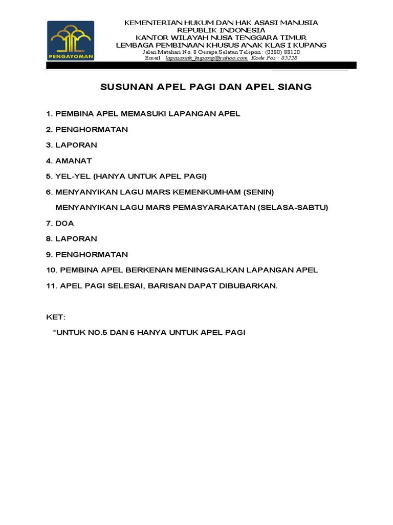 Susunan Apel Pagi Dan Doa | PDF
