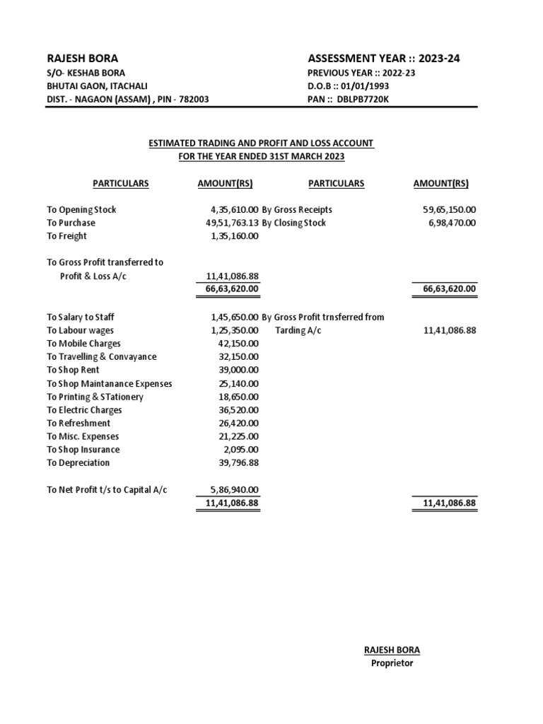 Rajesh PLBS 2023 Estimated | PDF | Expense | Tax Refund