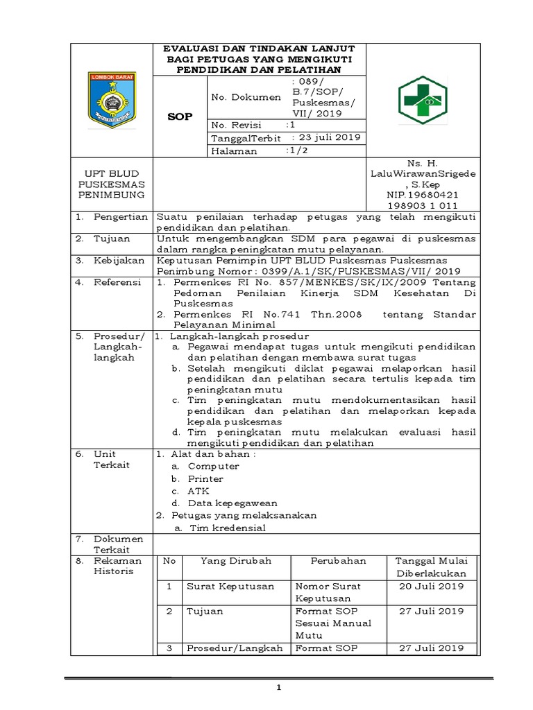 Sop Evaluasi Dan Tindakan Lanjut Bagi Petugas Yang Mengikuti Pendidikan ...