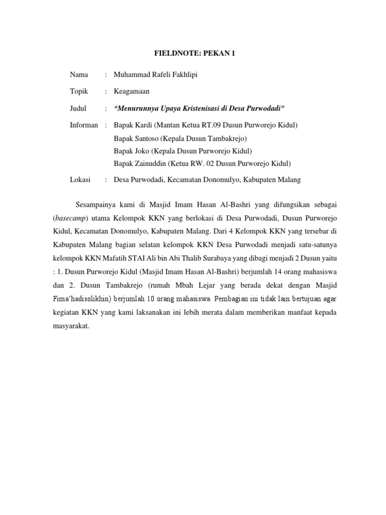 (FIELD NOTE) KKN Terbaru 2023 (Pekan Pertama) | PDF