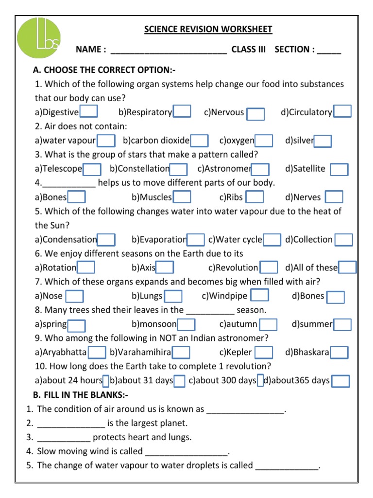Science Revision Worksheet.3 | PDF | Water | Earth