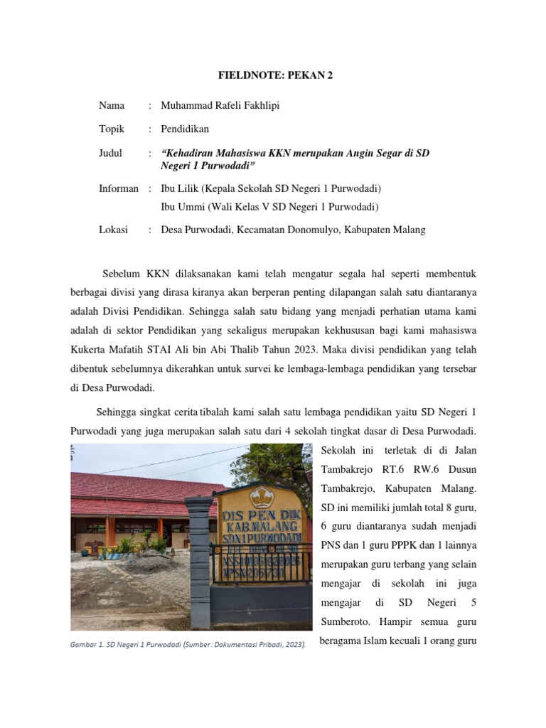 (FIELD NOTE) KKN Terbaru 2023 (Pekan Kedua) | PDF