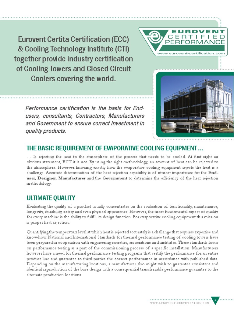 CTI & Eurovent Certification for Cooling Towers | PDF | Air Conditioning
